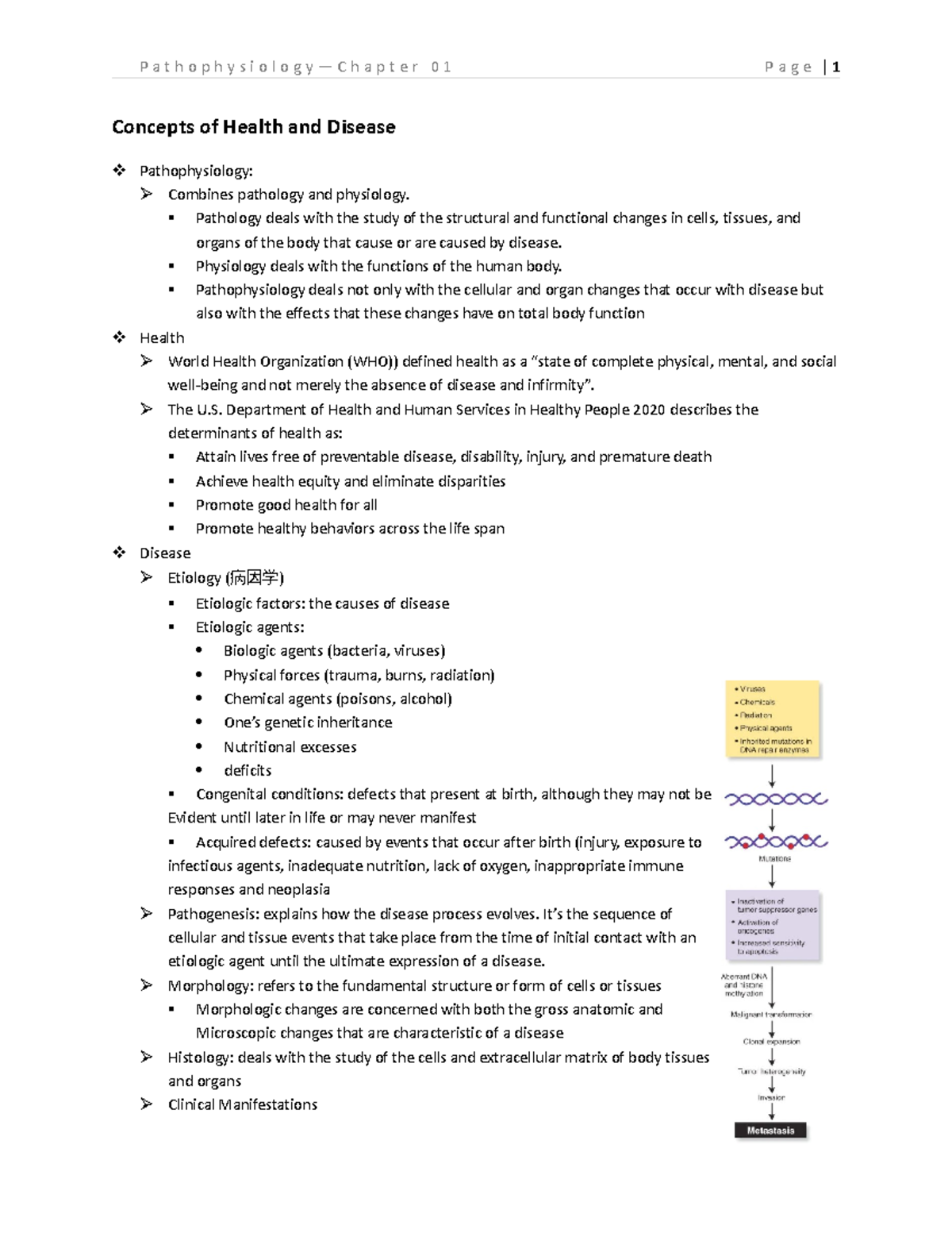 Chapter 2 note - N/A - Concepts of Health and Disease Pathophysiology ...