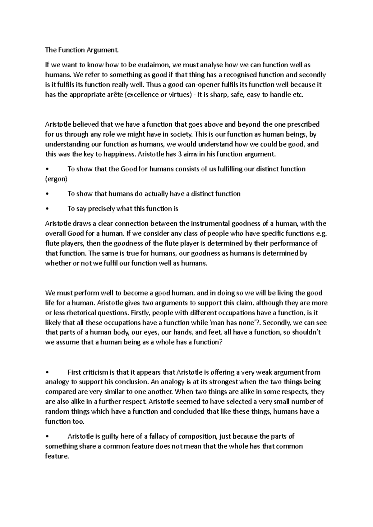 The Function Argument - in depth notes covering the module contents ...