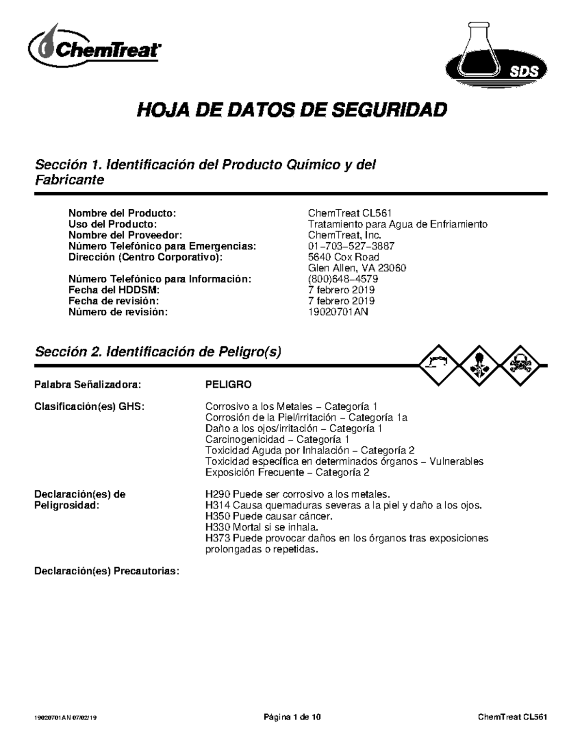 072. Chem Treat CL561 - HDS - - Studocu