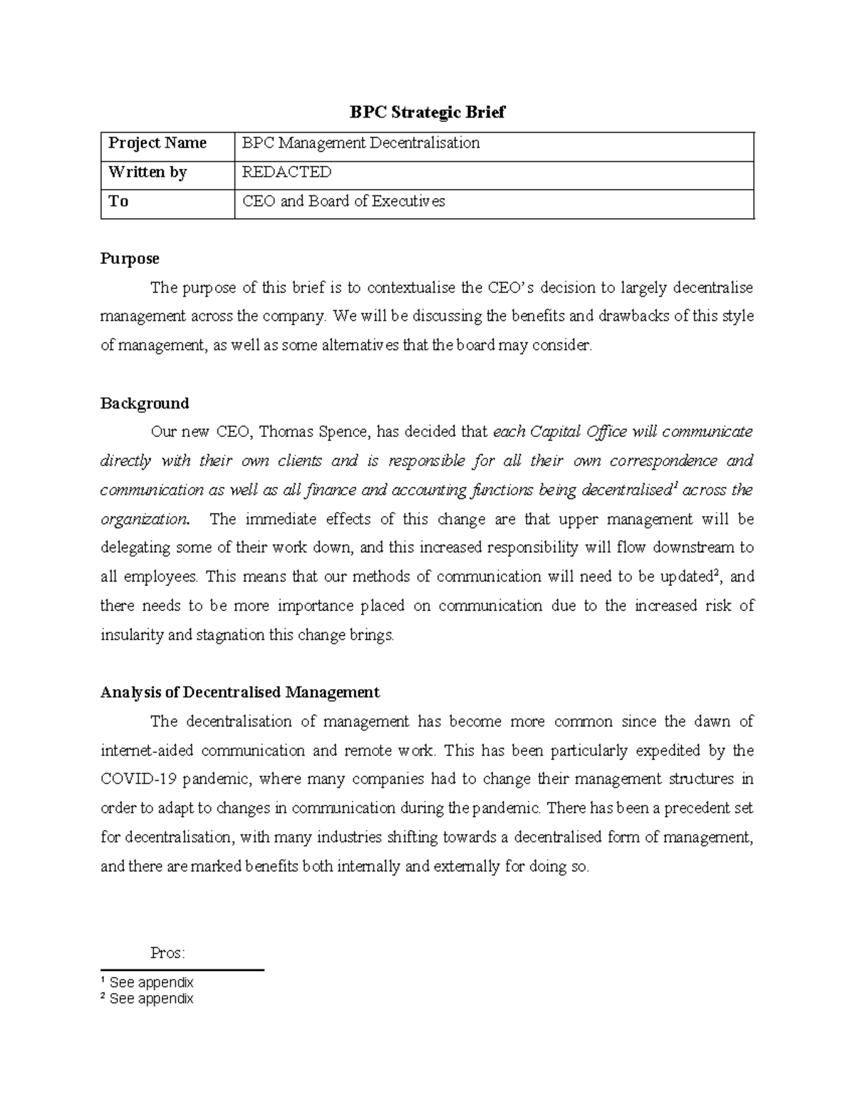 MGMT2100 Strategic Brief Assignment - BPC Strategic Brief Project Name ...