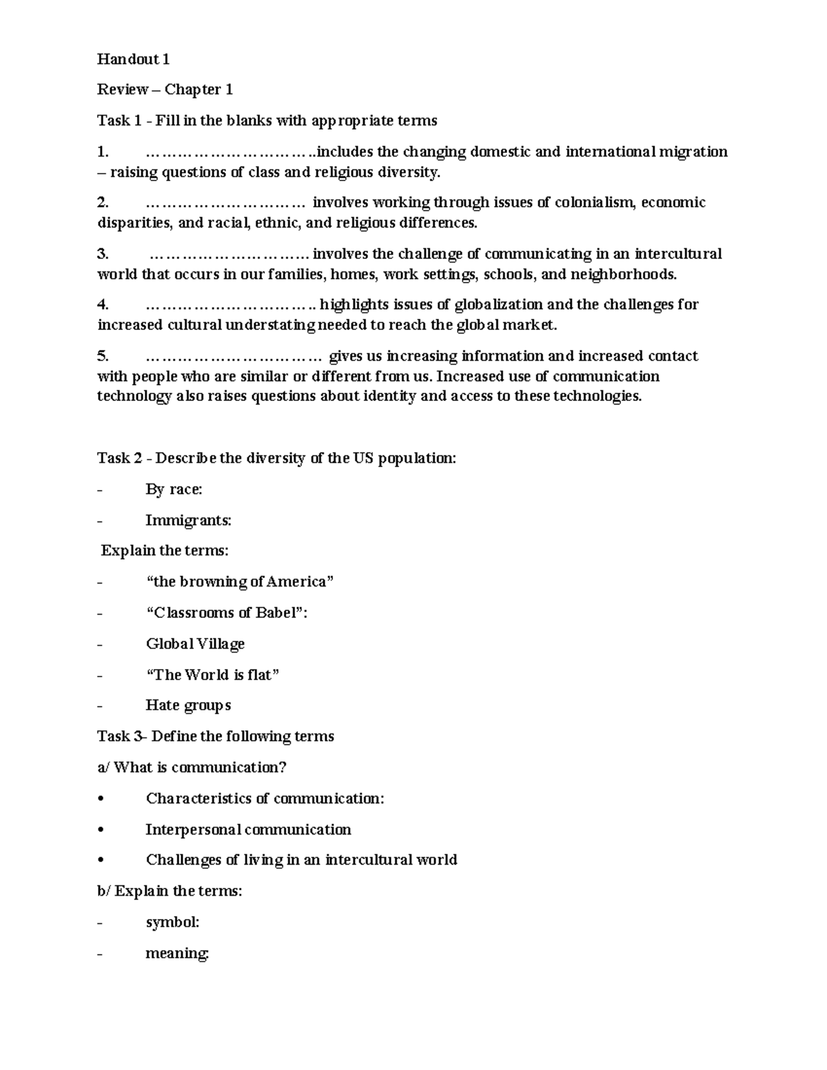 Handout 1- Chapter 1 - Note - Handout 1 Review – Chapter 1 Task 1 ...