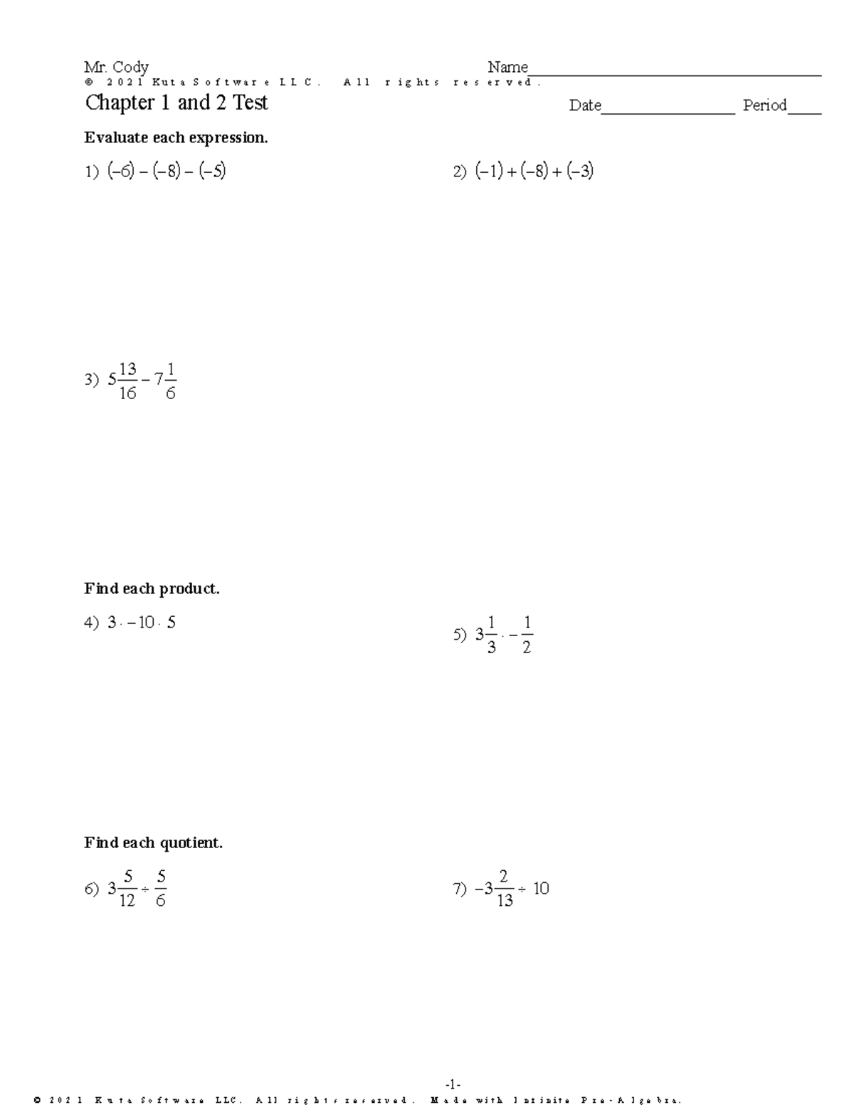 Chapter 1 And 2 Test 7th Grade Mathematics Lesson Built To Teach A