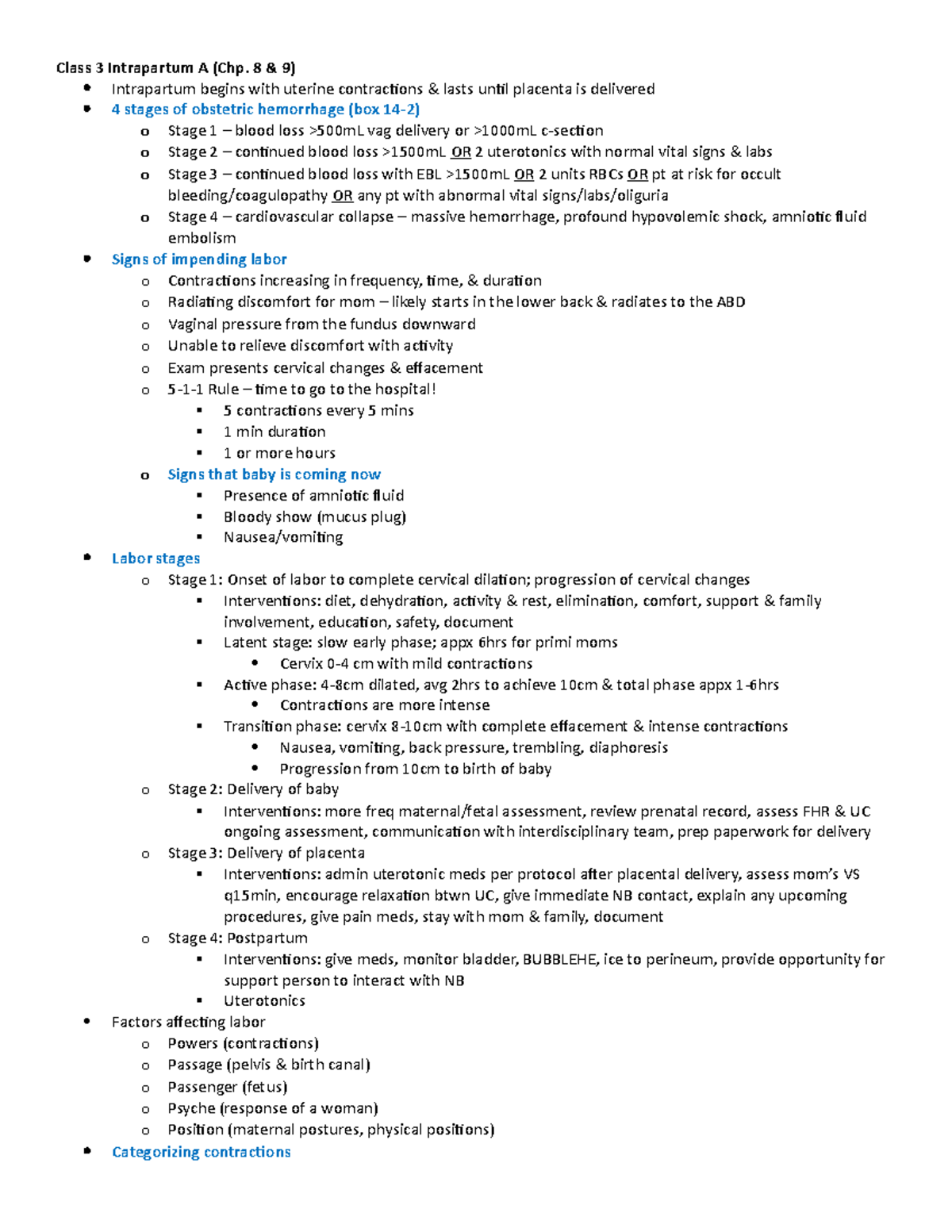 Maternal-Newborn Nursing: Intrapartum - Class 3 Intrapartum A (Chp. 8 ...
