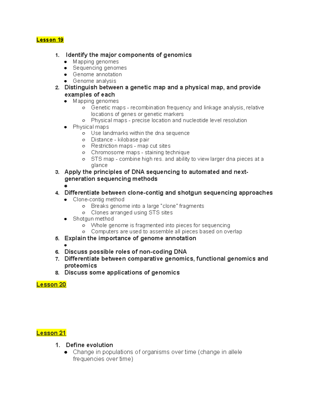 Bio 19-24 - In-class lecture notes - Lesson 19 1. Identify the major ...