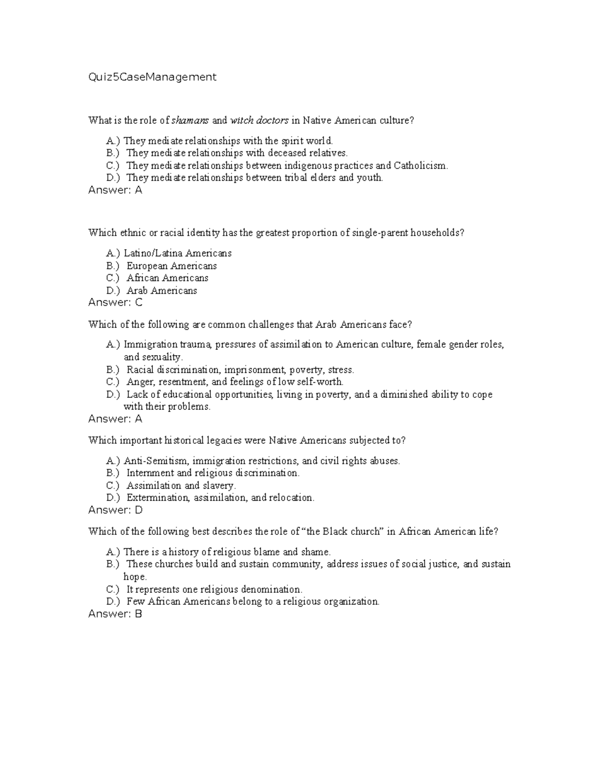 Quiz5Case Management - Practice answers to questions that appear on the ...