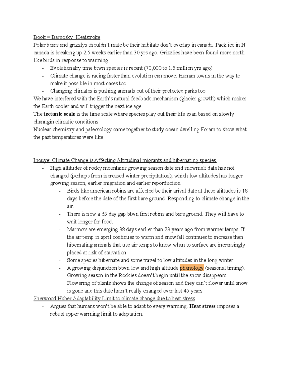 Week 5 homework notes - Professor Rebecca A Sherry. Inouye: Climate ...