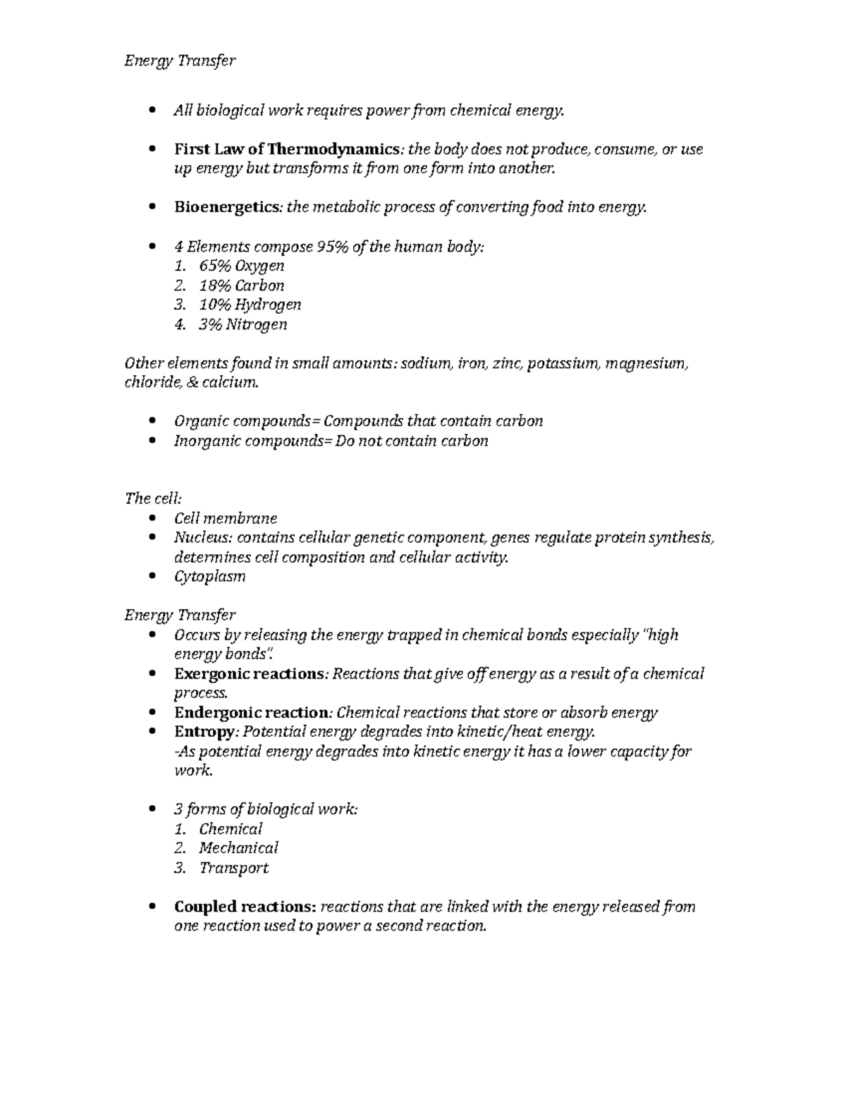Energy Transfer - Lecture notes 1 - Energy Transfer All biological work ...
