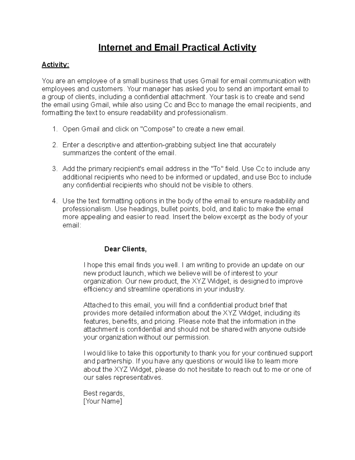 Internet and Email Practical Activity - Internet and Email Practical ...