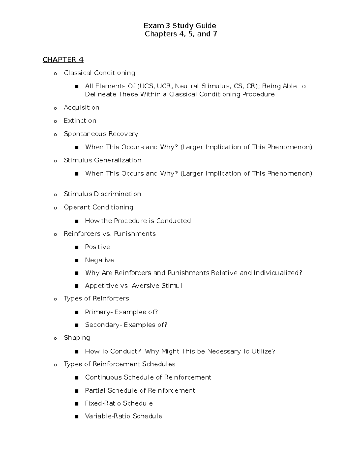Exam 3 study guide - exam materials - Chapters 4, 5, and 7 CHAPTER 4 o ...