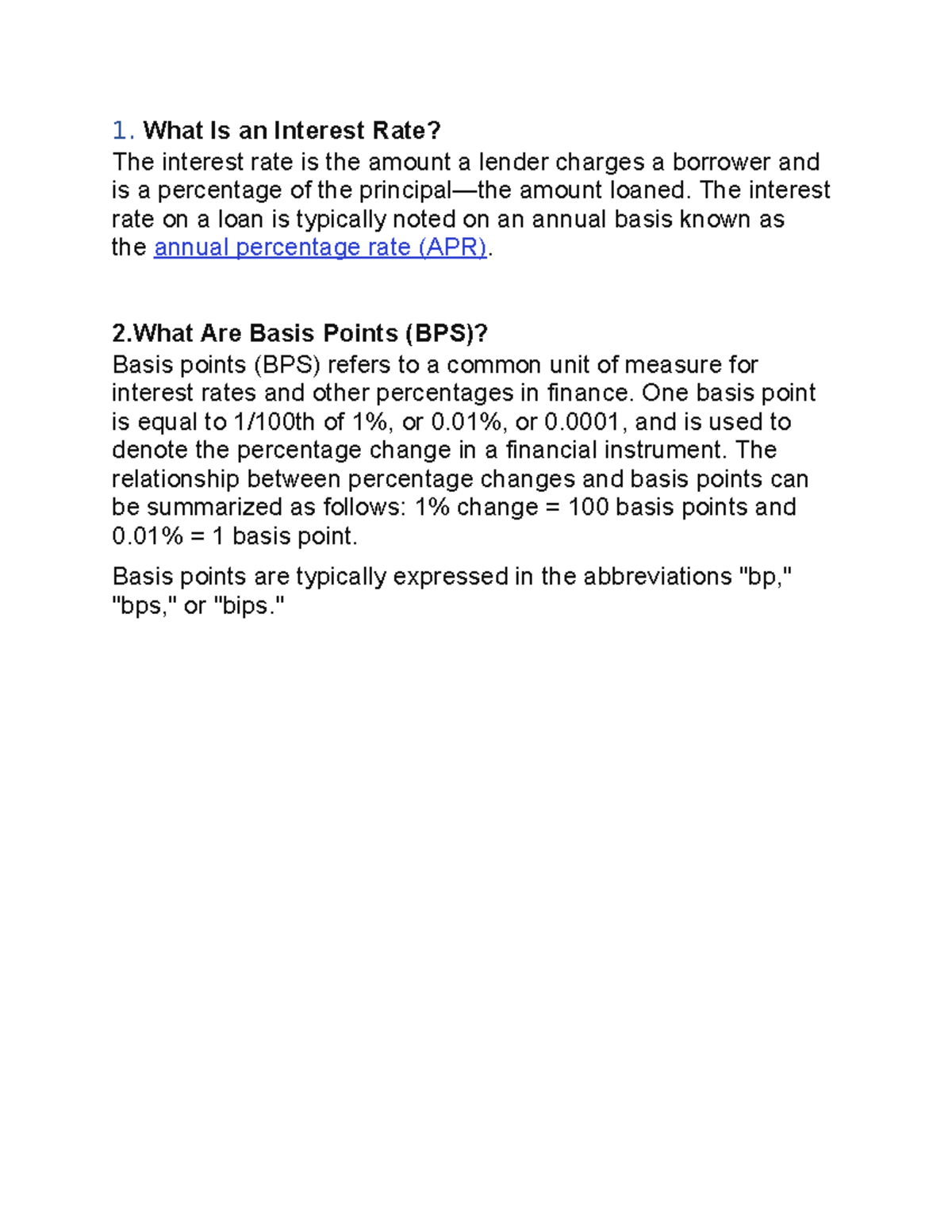 Document - Assignments - What Is an Interest Rate? The interest rate is ...