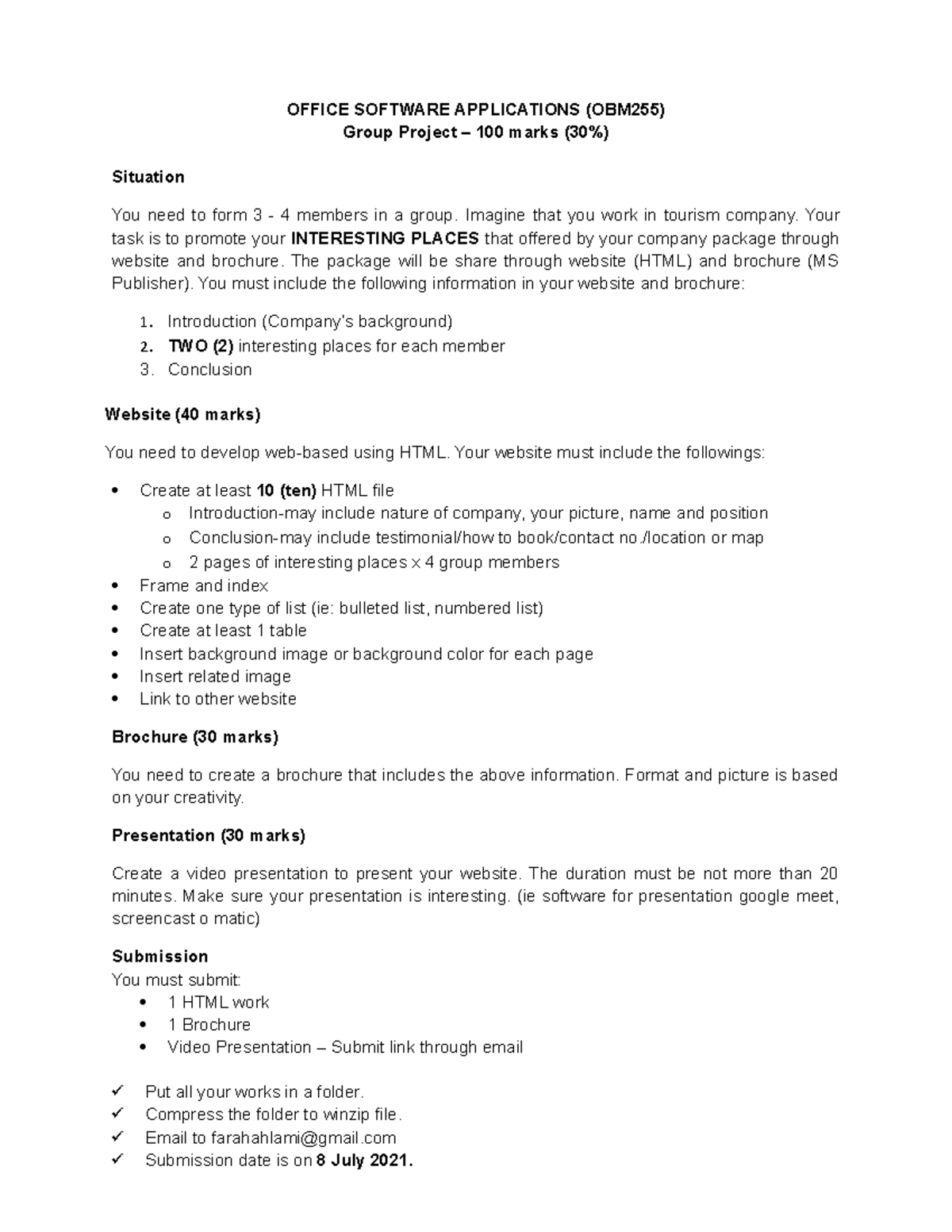 Group Project Guidelines - OFFICE SOFTWARE APPLICATIONS (OBM255) Group ...