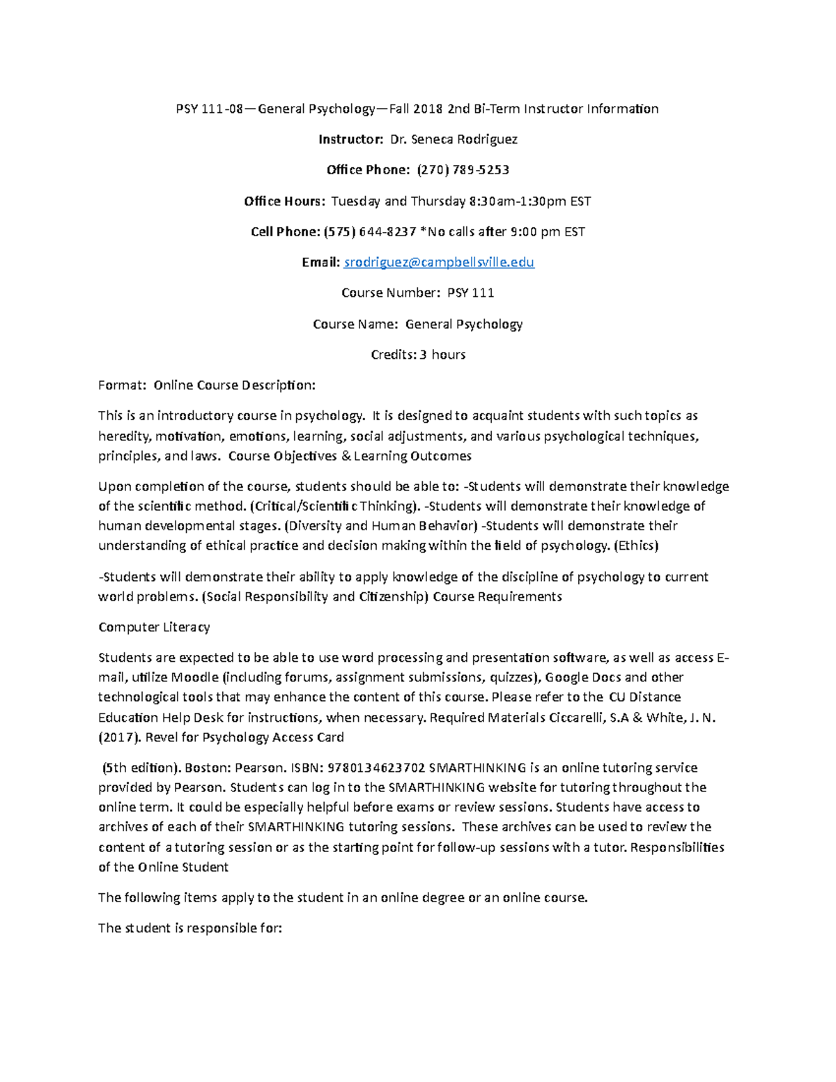 PSY 111 G2 19 - Syllabus - PSY 111-08—General Psychology—Fall 2018 2nd ...