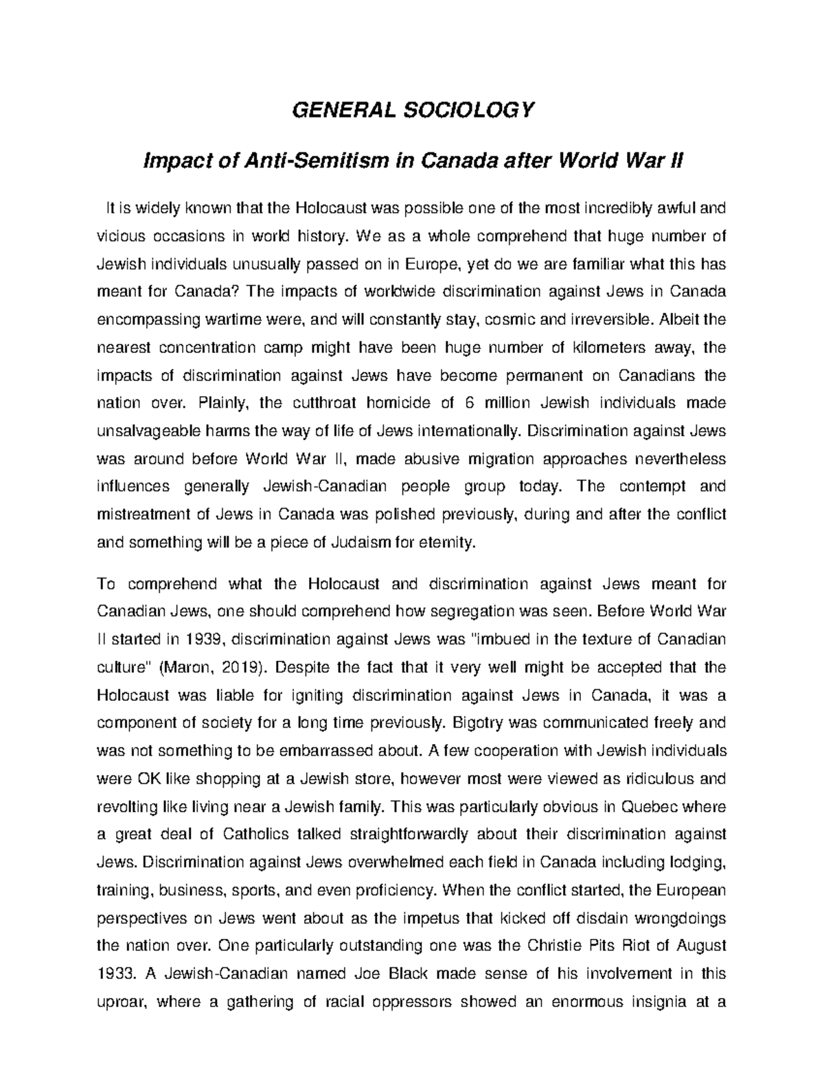 Impact of Anti-Semitism in Canada after World War II - GENERAL ...