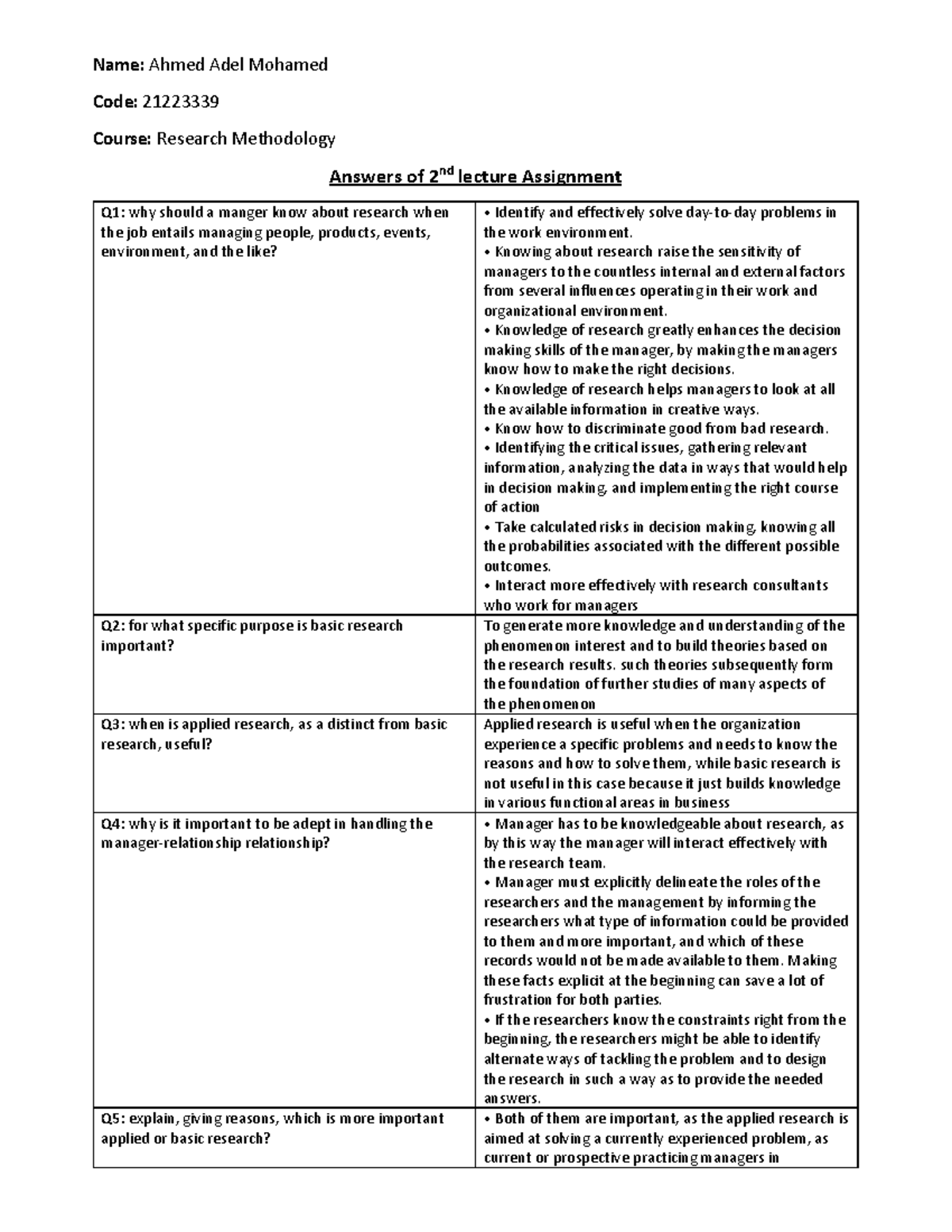 Answers of the assigenment - Name: Ahmed Adel Mohamed Code: 21223339 ...