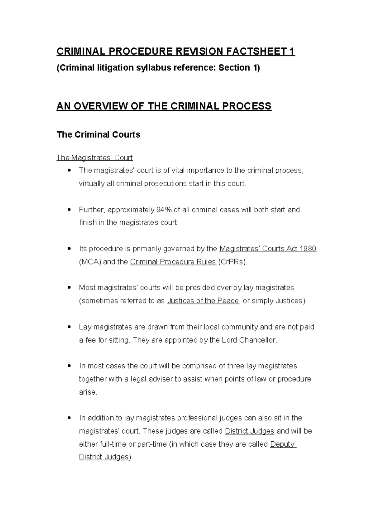Factsheet 1 - Overview of the criminal process - CRIMINAL PROCEDURE ...