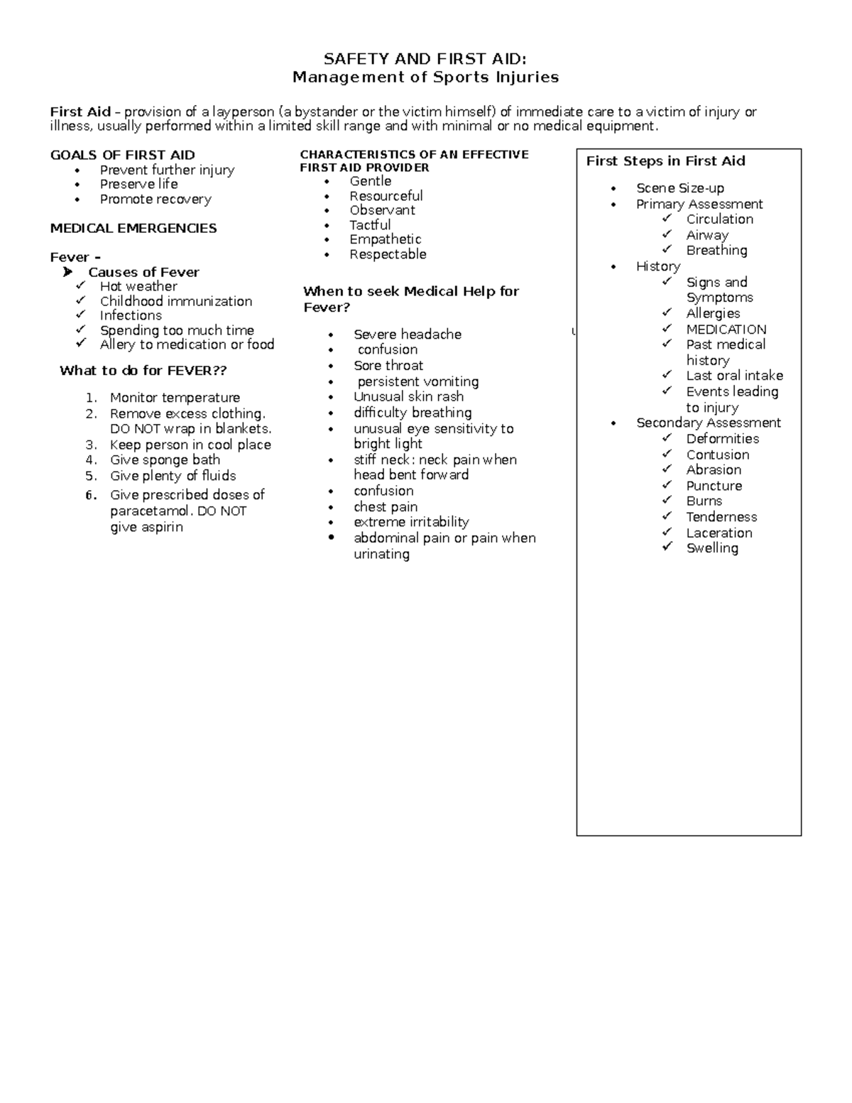 Safety AND First AID - SAFETY AND FIRST AID: Management of Sports ...