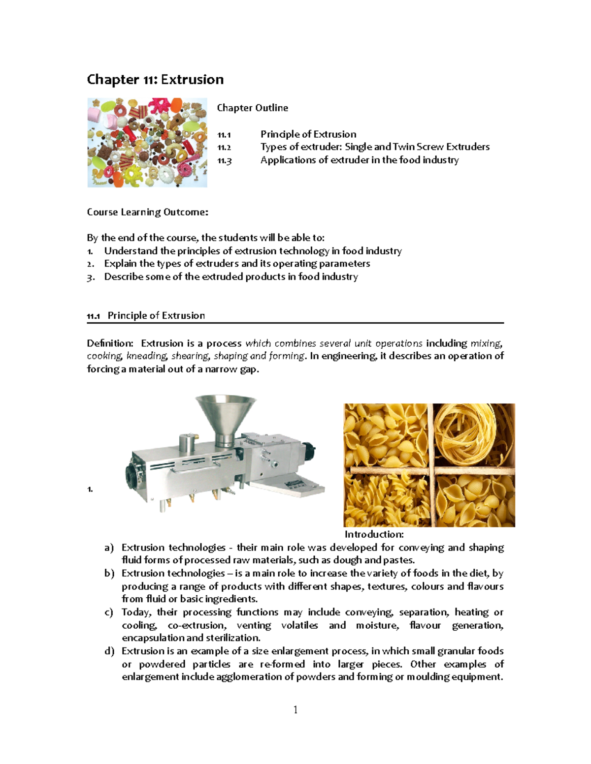 Chapter 11 Extrusion - Lecture notes lecture notes - Chapter 11 ...