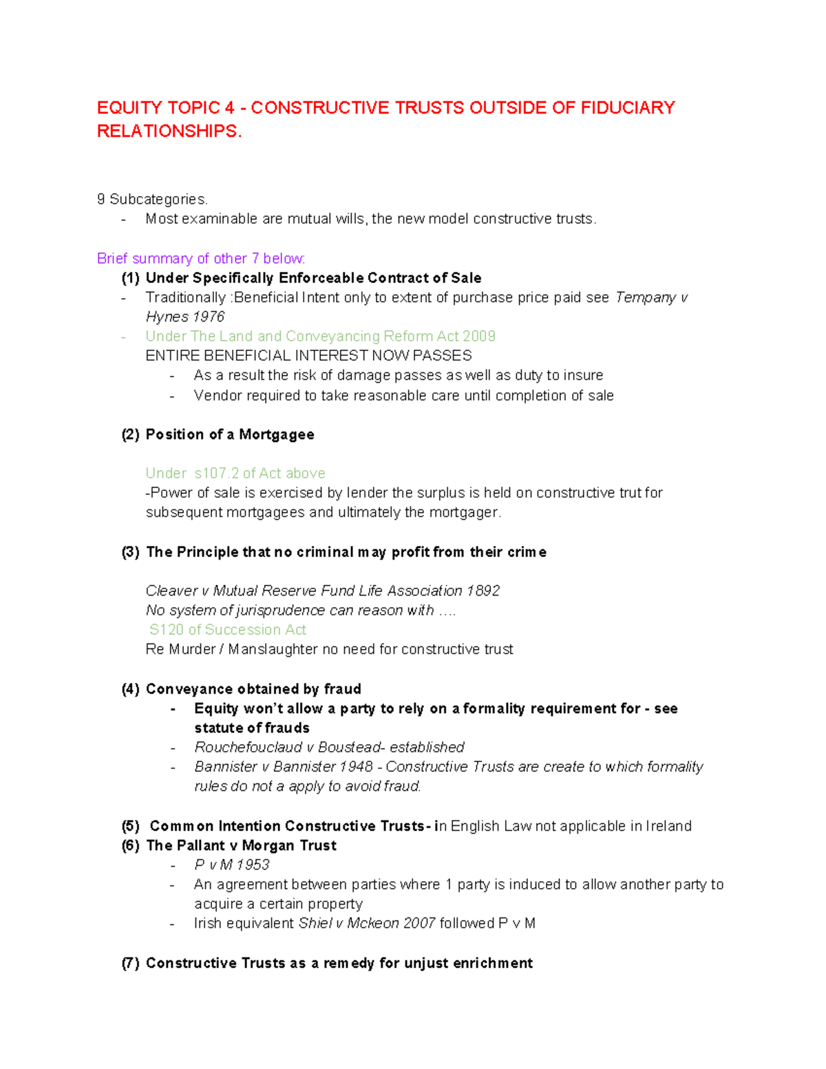 Equity Topic 4 - Constructive Trusts Outside OF Fiduciary Relationships ...