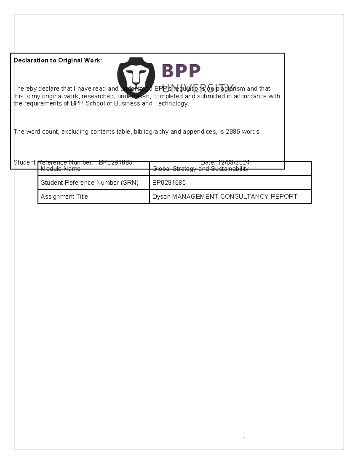 Global Strategy and Sustainability-Dyson - Module Name Global Strategy and Sustainability ...
