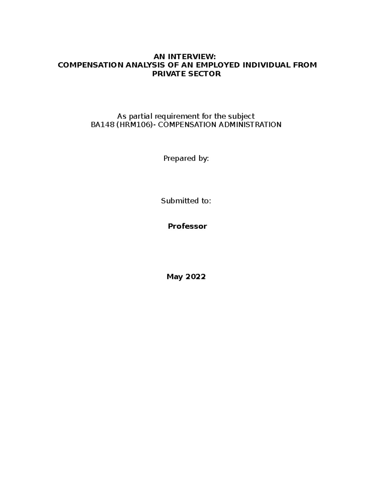 Compensation Analysis OF AN Employed Individual FROM Private Sector ...