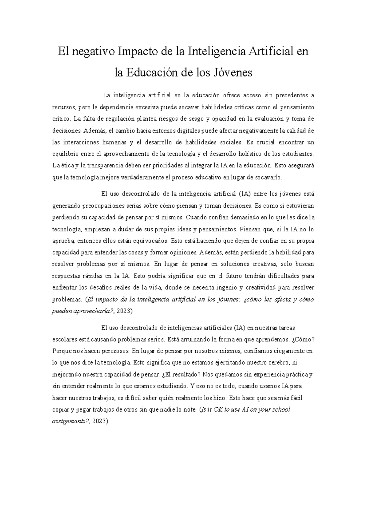 El negativo Impacto de la Inteligencia Artificial en la Educación de ...