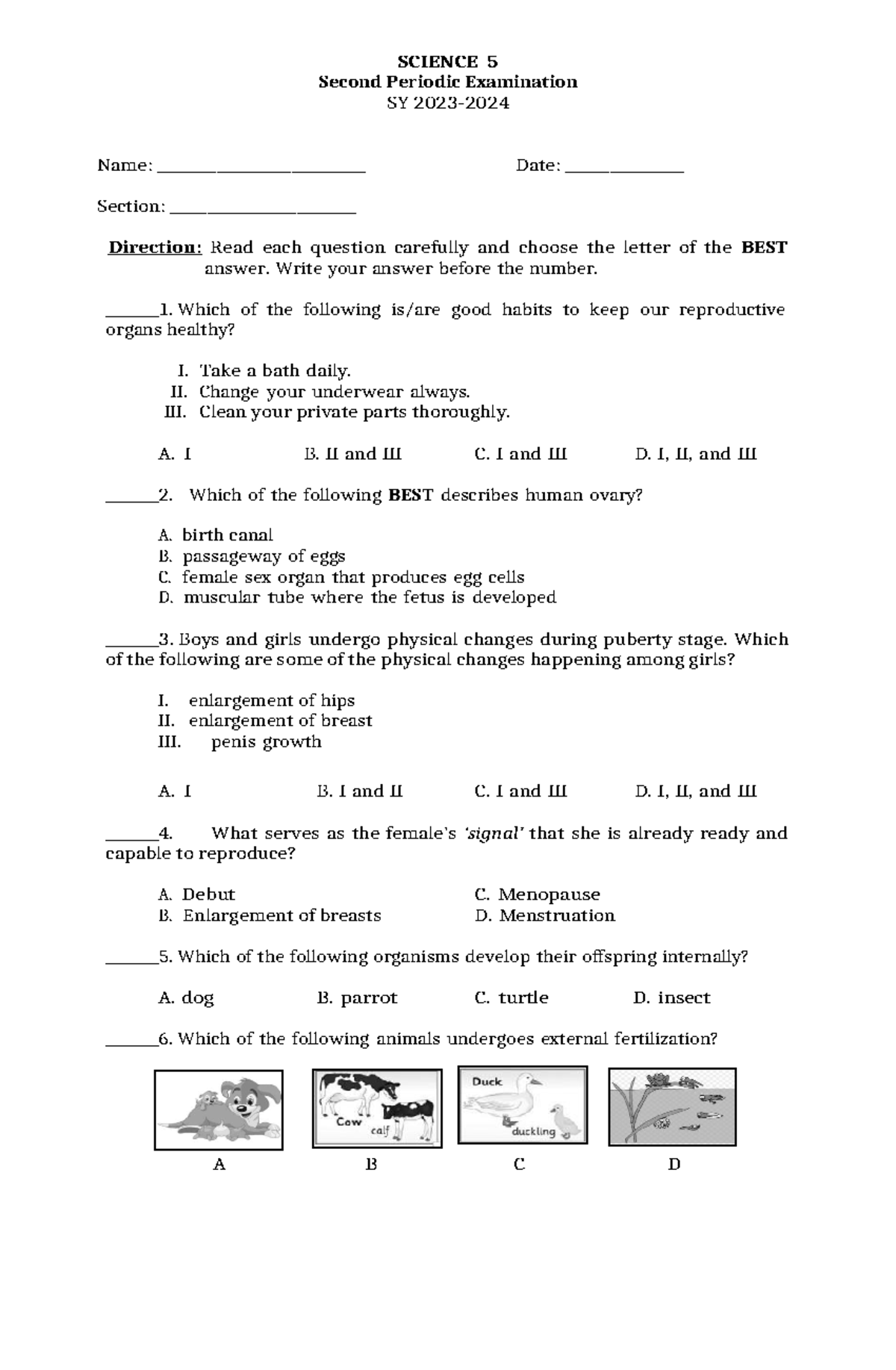 Science 5 Q2 PT NEW - SCIENCE 5 Second Periodic Examination SY 2023 ...