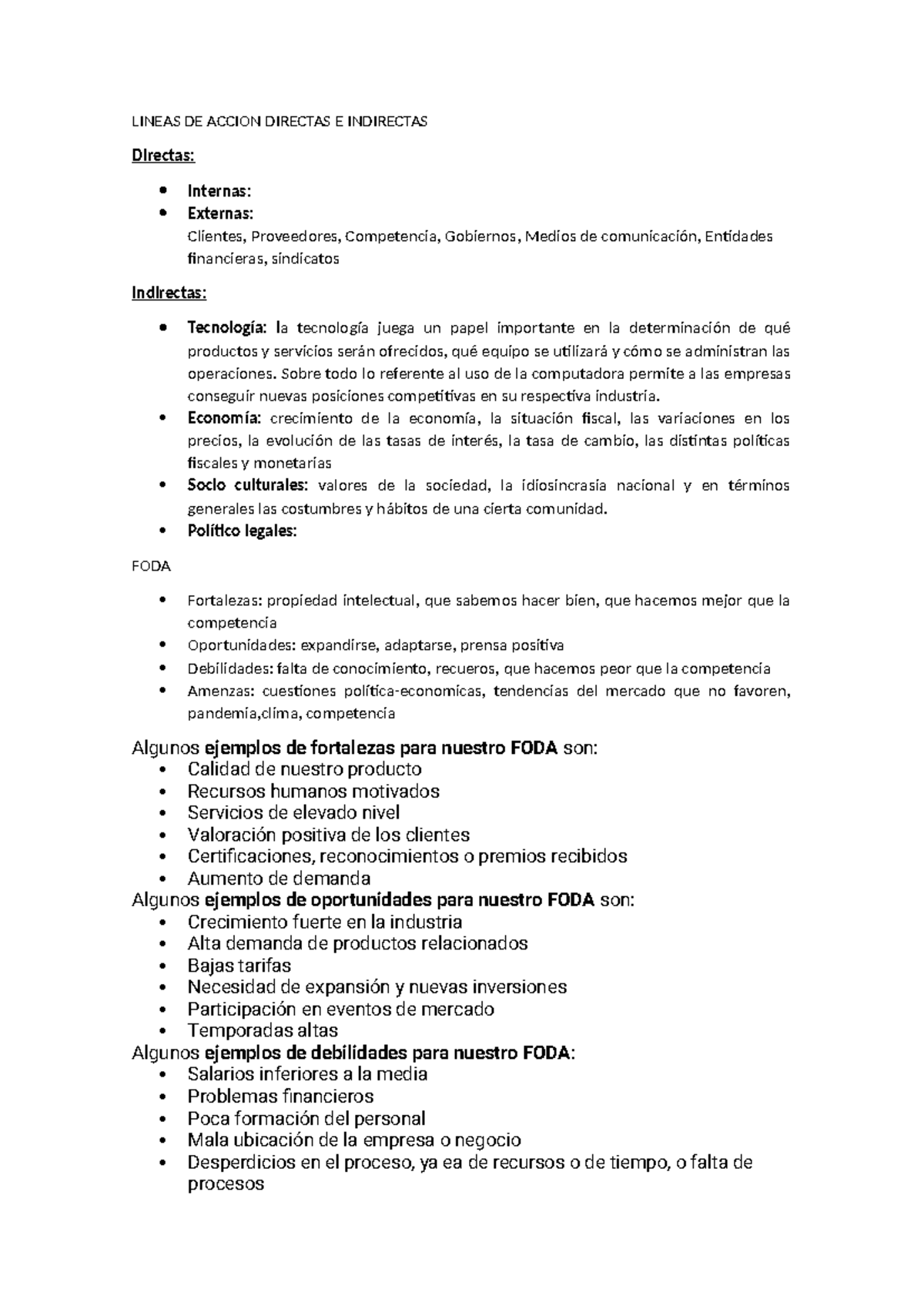 Lineas DE Accion Directas E Indirectas - LINEAS DE ACCION DIRECTAS E ...
