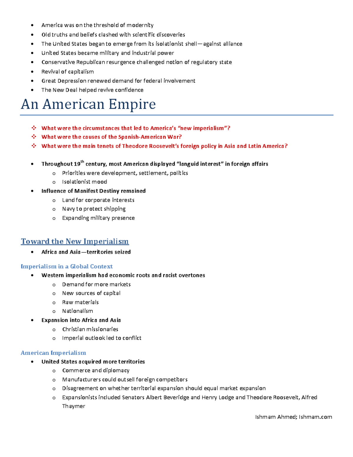 Chapter 23 - An outline examing America emerging as an "empire ...