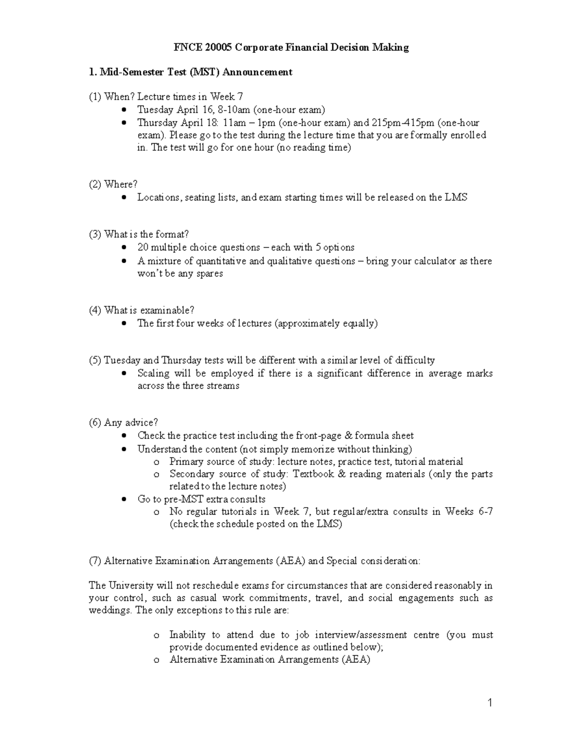 MST Practice Test 2019 - FNCE 20005 Corporate Financial Decision Making ...
