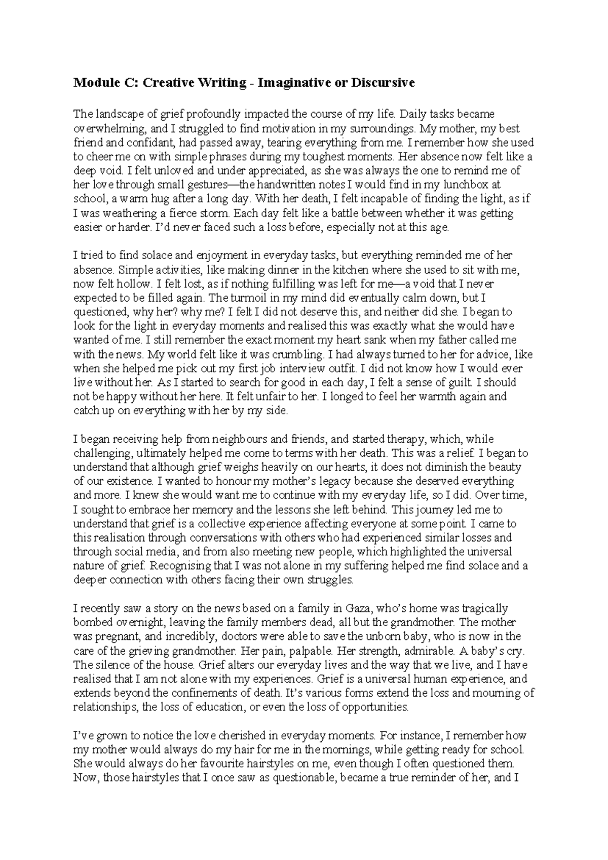 Module C Redone Trials - Module C: Creative Writing - Imaginative or ...