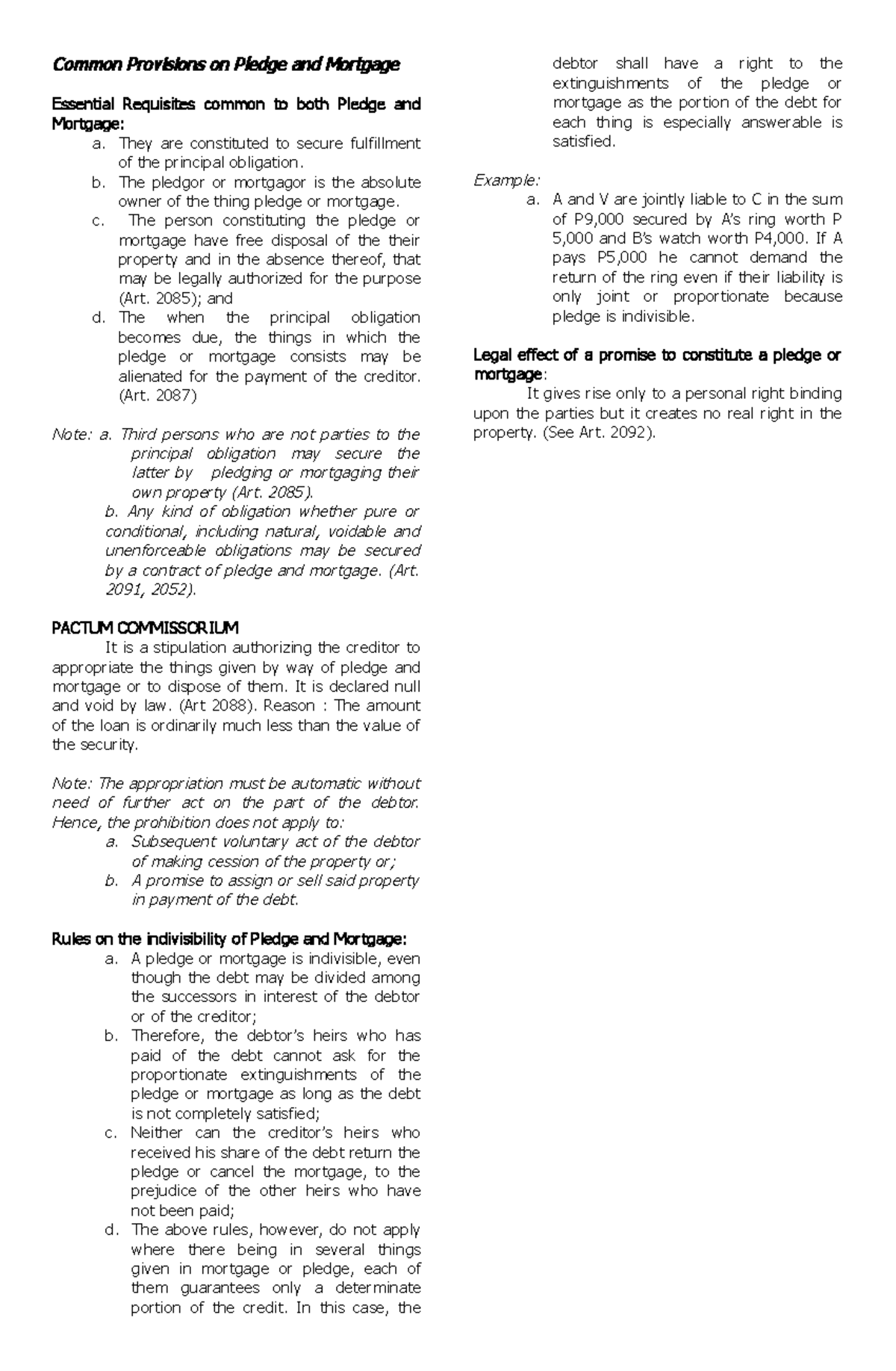 Outline FOR Common Provisions - Common Provisions on Pledge and ...