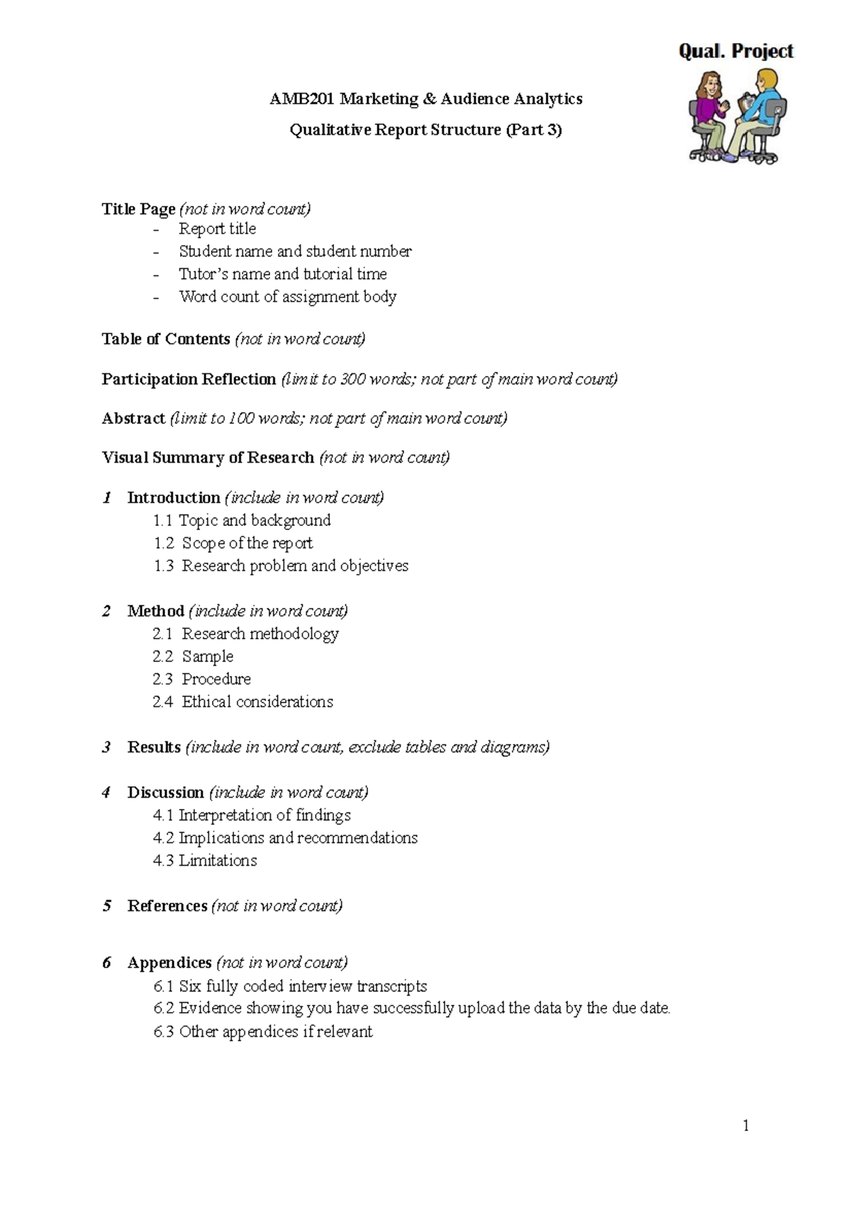 AMB201 Qualitative Report Write Guide - 1 AMB201 Marketing & Audience ...
