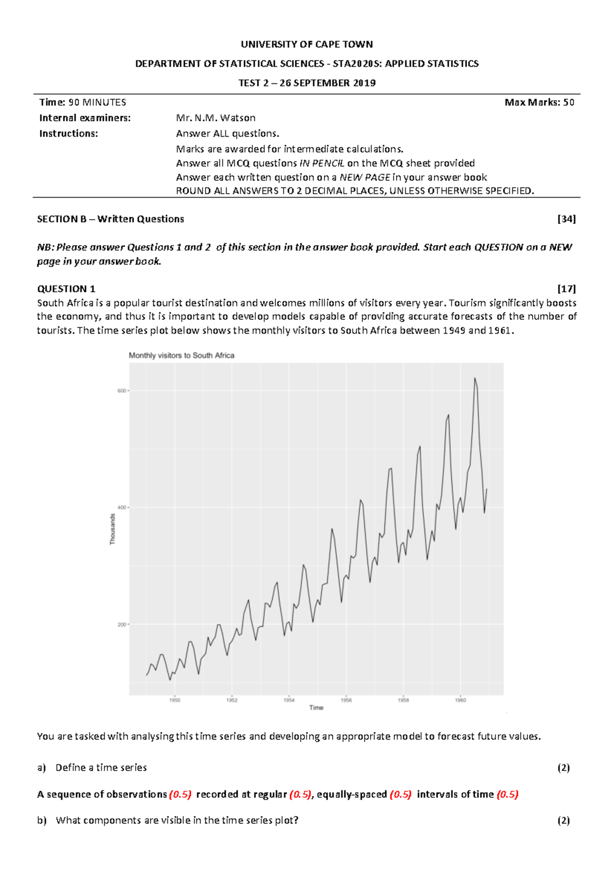 Test 2 MEMO - test 2 stats memo past paper for STA2020F - UNIVERSITY OF ...