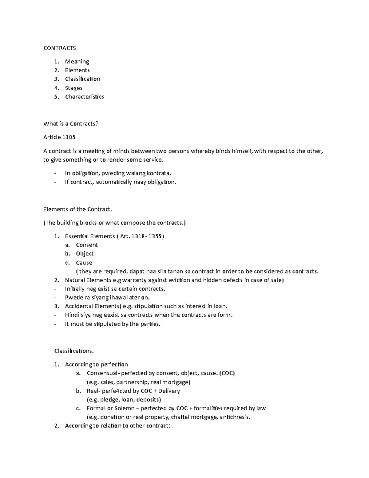Contracts Part 1 Oblicon Contracts Meaning Elements Classification Stages Characteristics