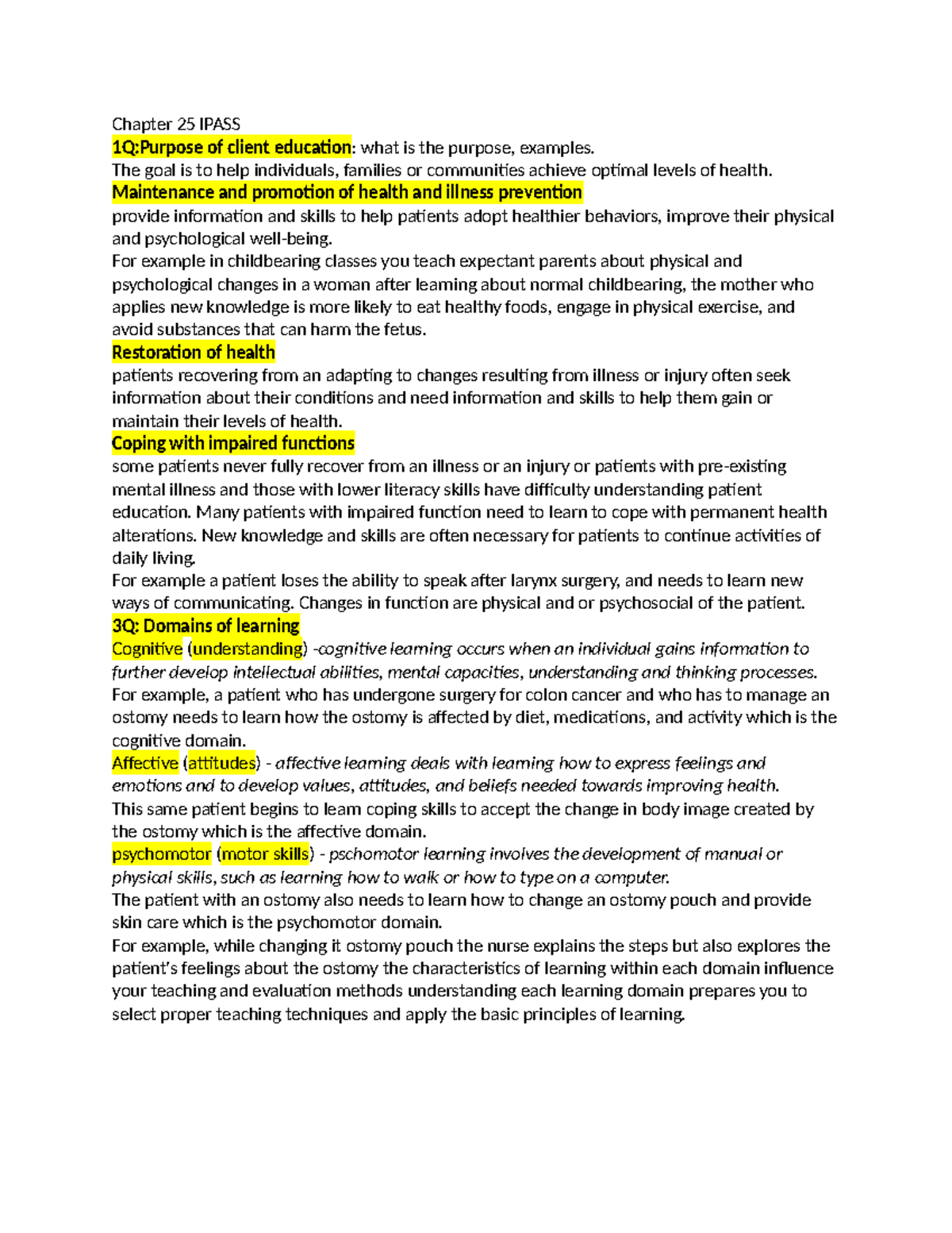 Chapter 25 Ipass - Chapter 25 IPASS 1Q:Purpose of client education ...