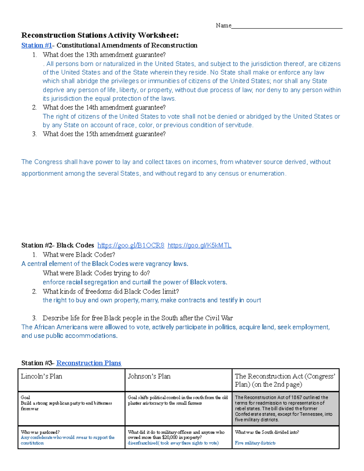 Copy of Reconstruction Stations Activity Worksheet - Name