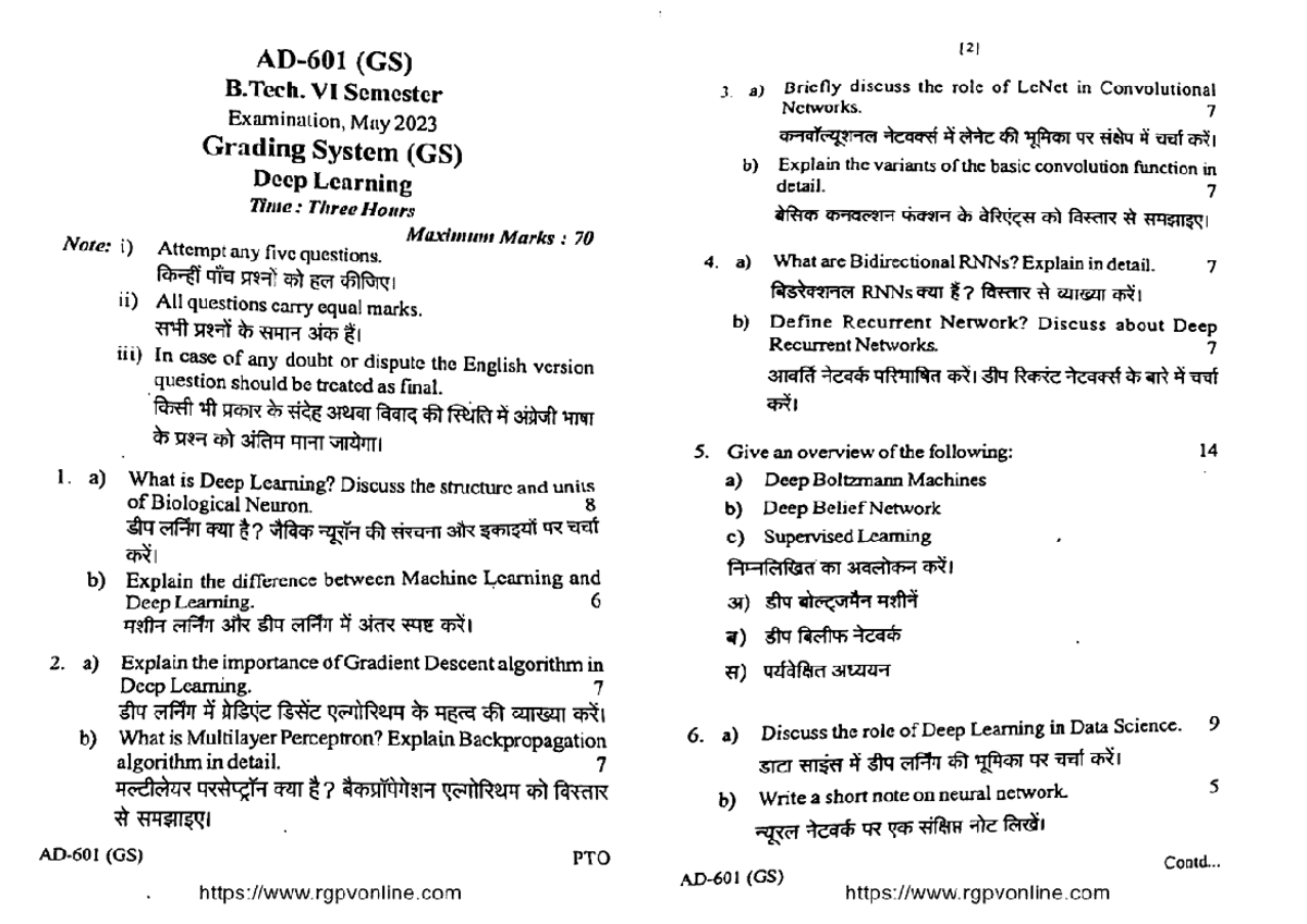 Ad 601 deep learning may 2023 - Rgpv syllabus - Studocu
