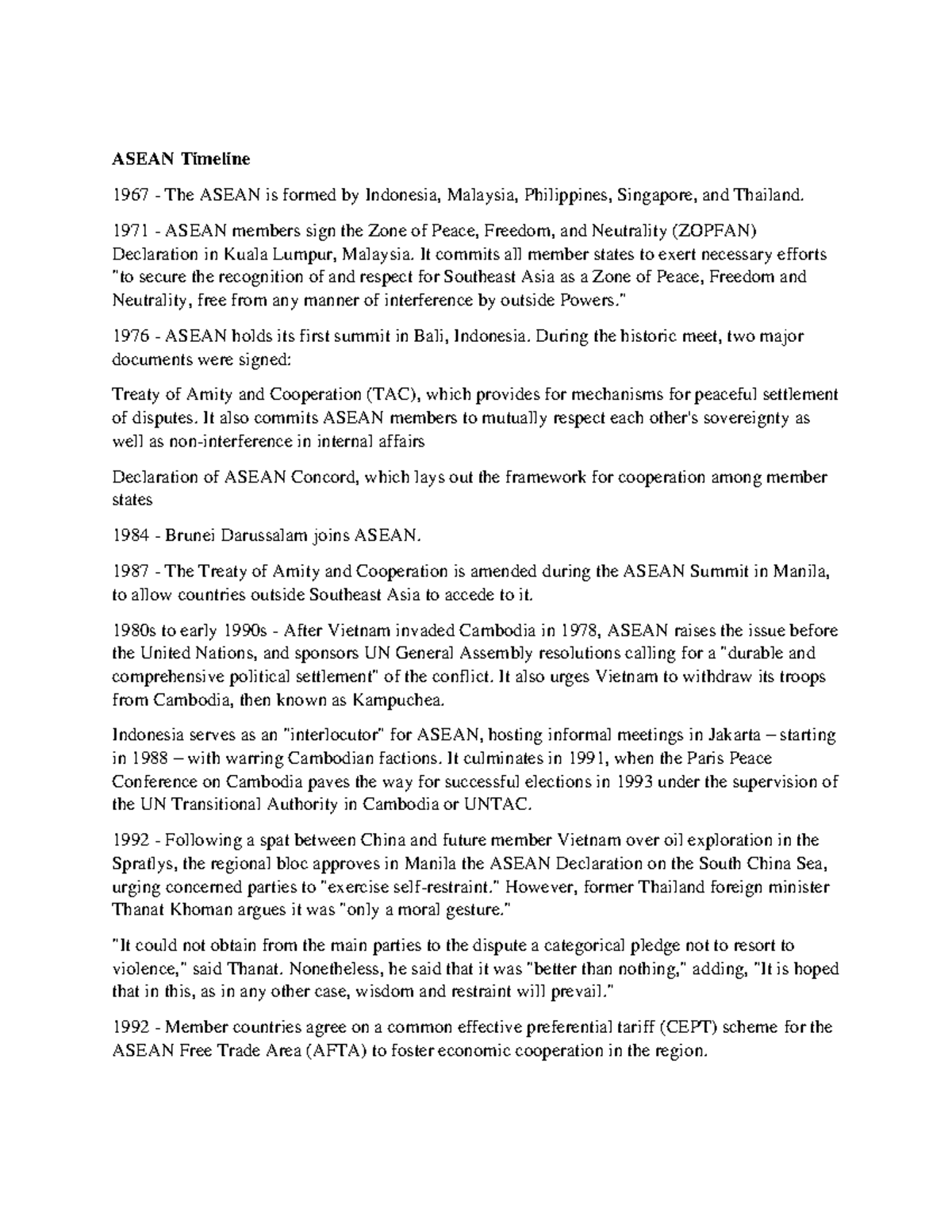 Timeline of the Development of ASEAN - ASEAN Timeline 1967 - The ASEAN ...