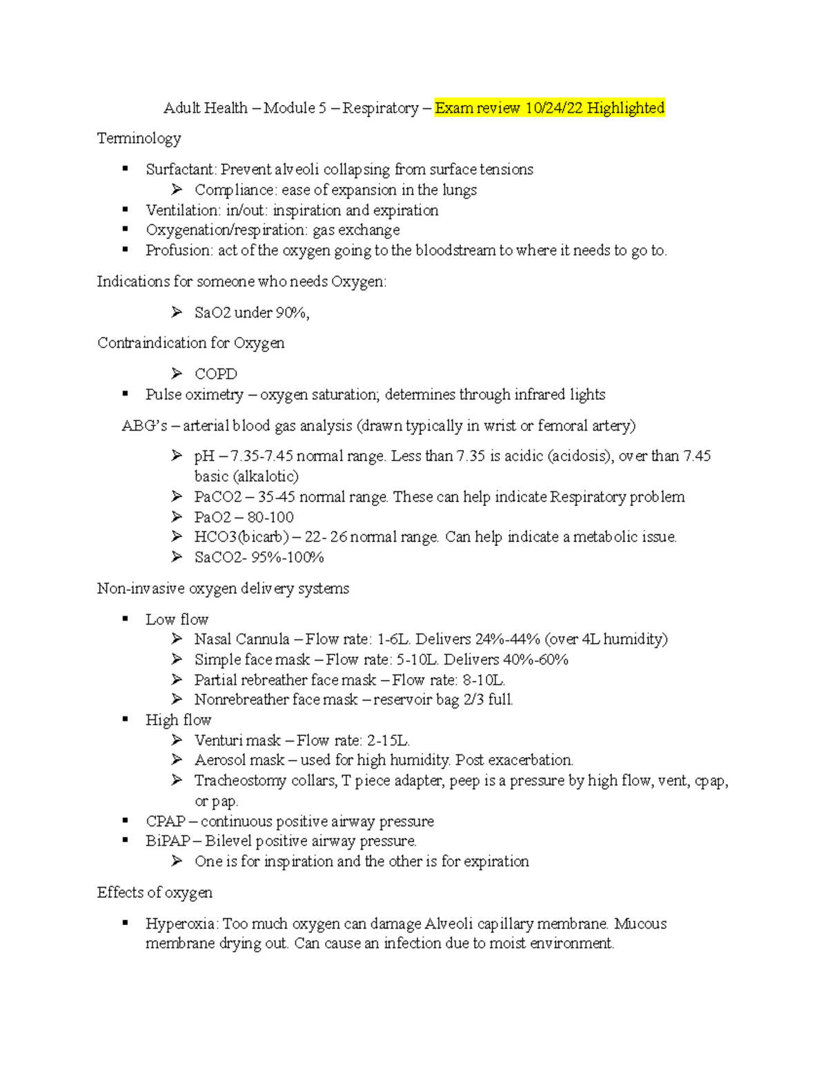 Module 5 - respiratory - adult health - Adult Health – Module 5 ...