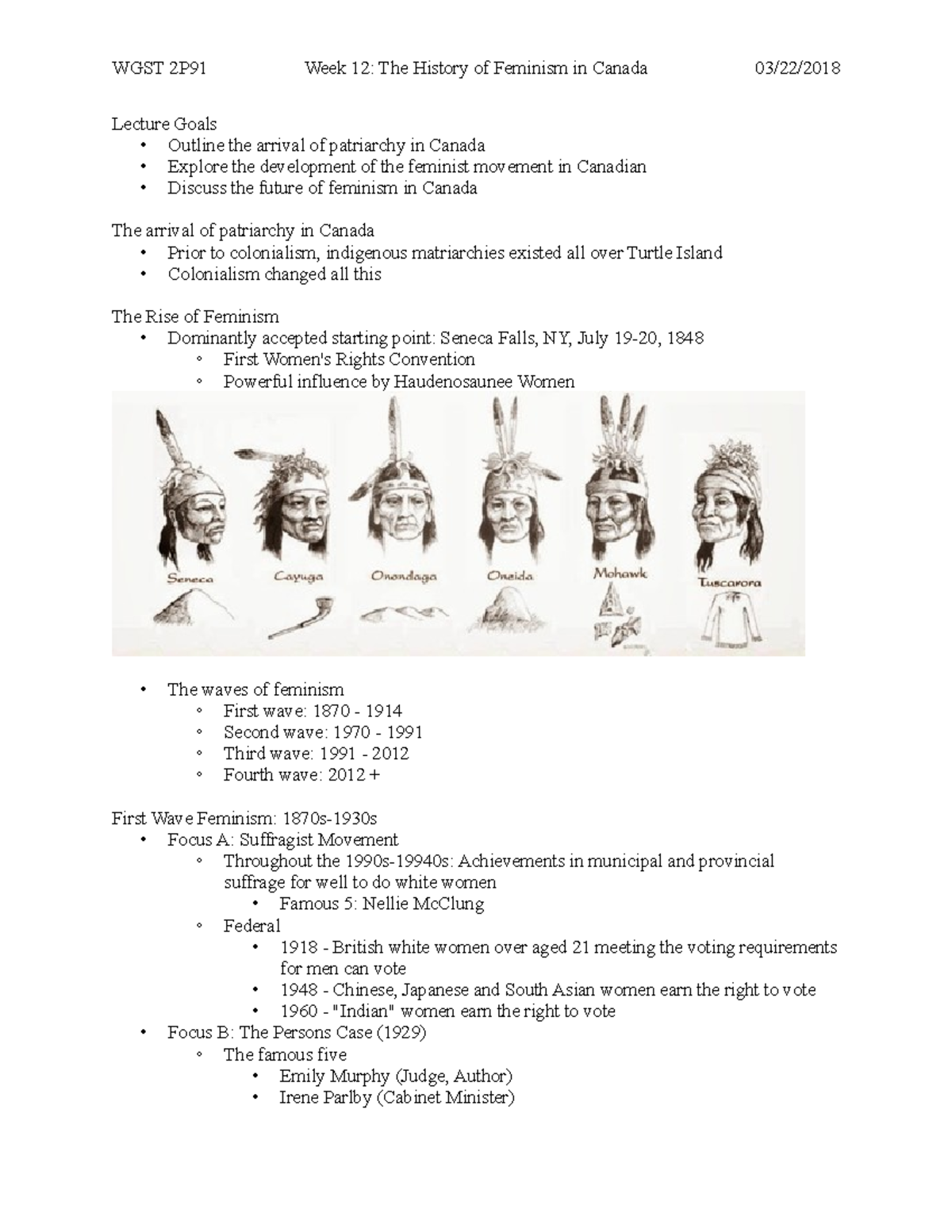 WGST 2P91 - Week 12 - The History of Feminism in Canada - WGST 2P91 ...