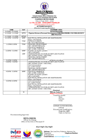 BOW UCSP - Budget time management - Republic of thePhilippines ...
