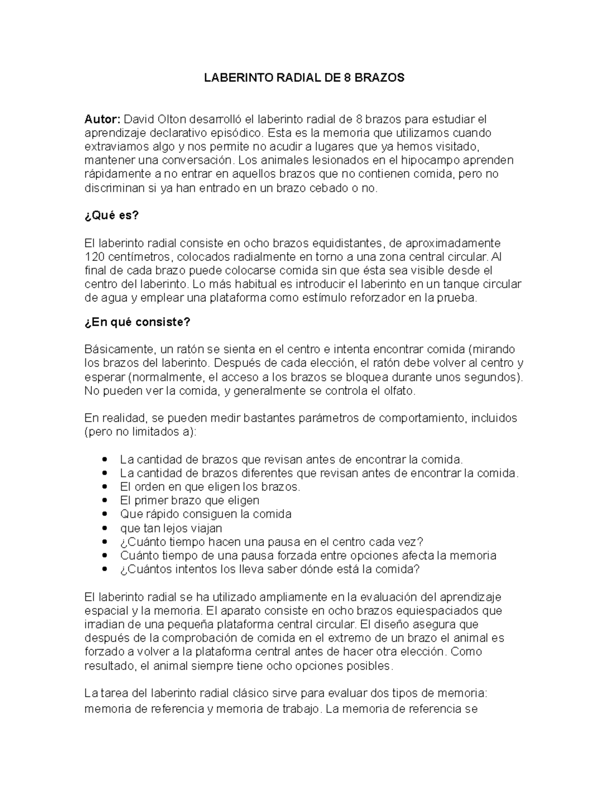 Laberinto Radial DE 8 Brazos - LABERINTO RADIAL DE 8 BRAZOS Autor ...