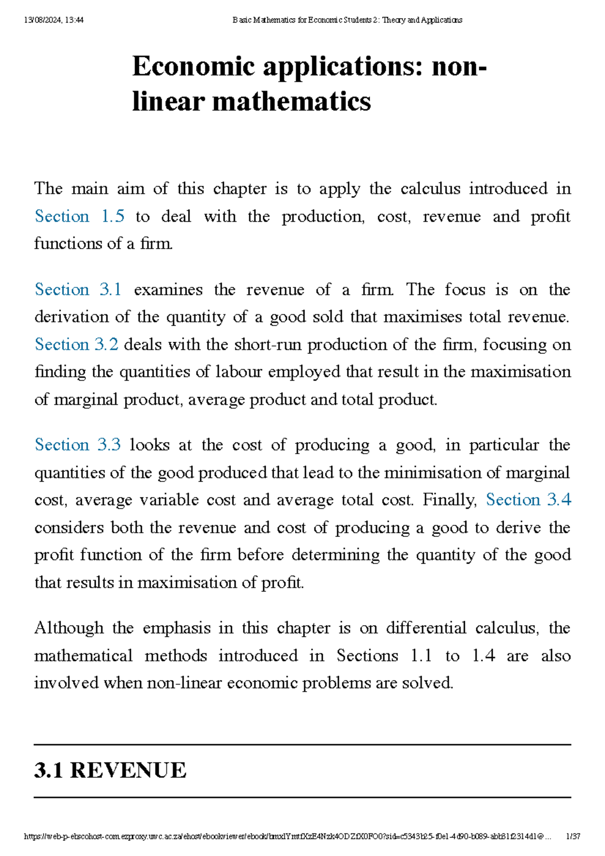 ECO235 ch3 - Summary Mathematical Economics - Economic applications: non- linear mathematics The ...