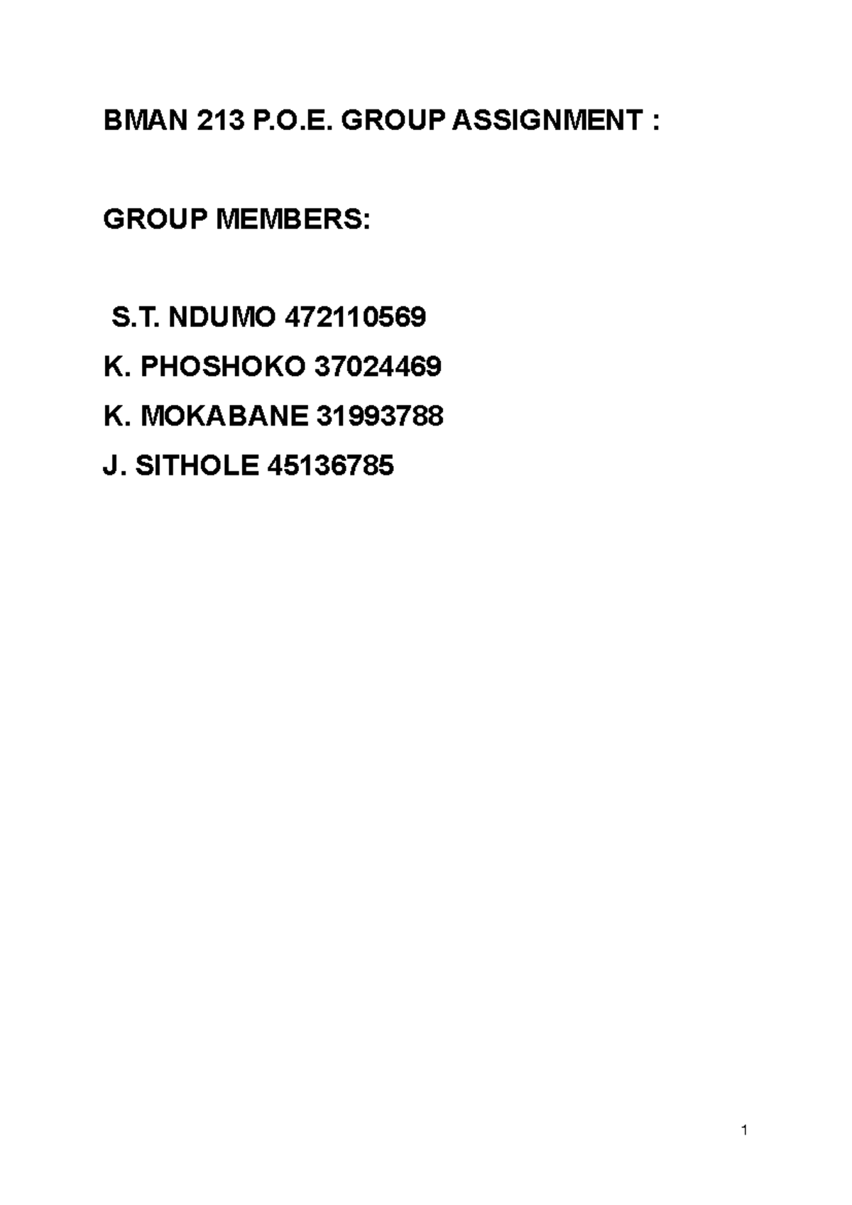 BMAN 213 P.O.E. Assignment - BMAN 213 P.O. GROUP ASSIGNMENT : GROUP ...