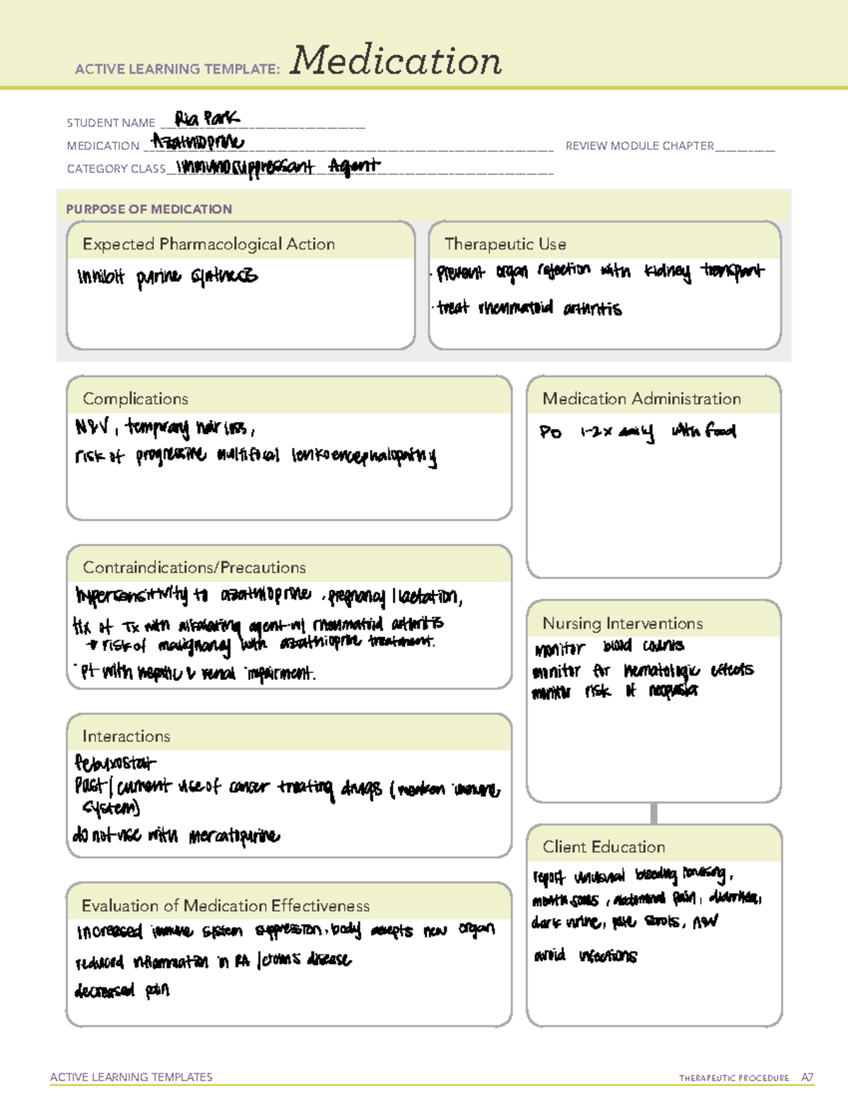Azathioprine - Medication Template - ACTIVE LEARNING TEMPLATES ...