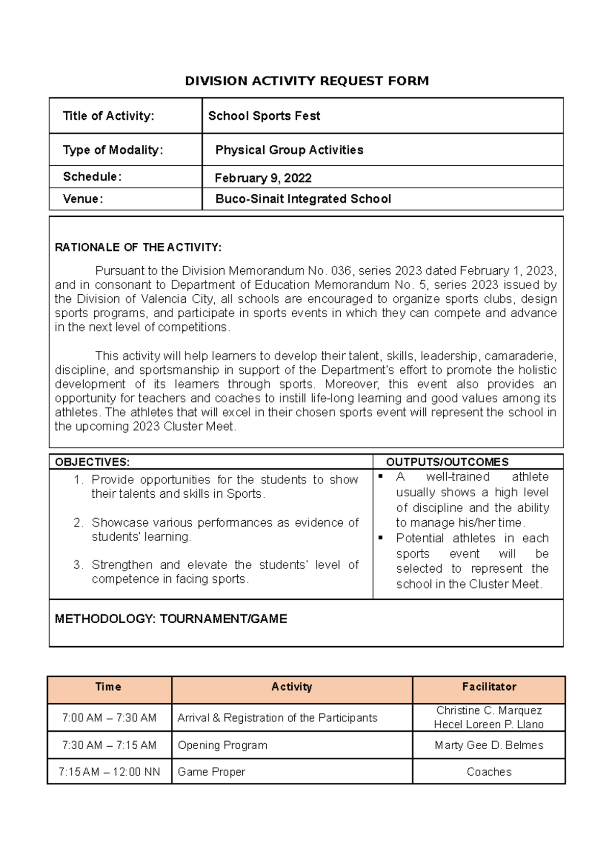 Sportsfest Activity Request FORM - DIVISION ACTIVITY REQUEST FORM Title ...