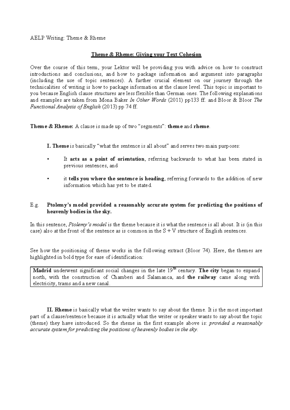 ALP I Writing - Theme and Rheme - Theme & Rheme: Giving your Text ...