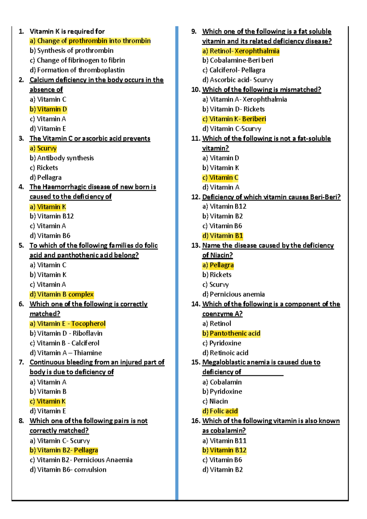 Nutrition MCQ exam 2 - Vitamin K is required for a) Change of ...
