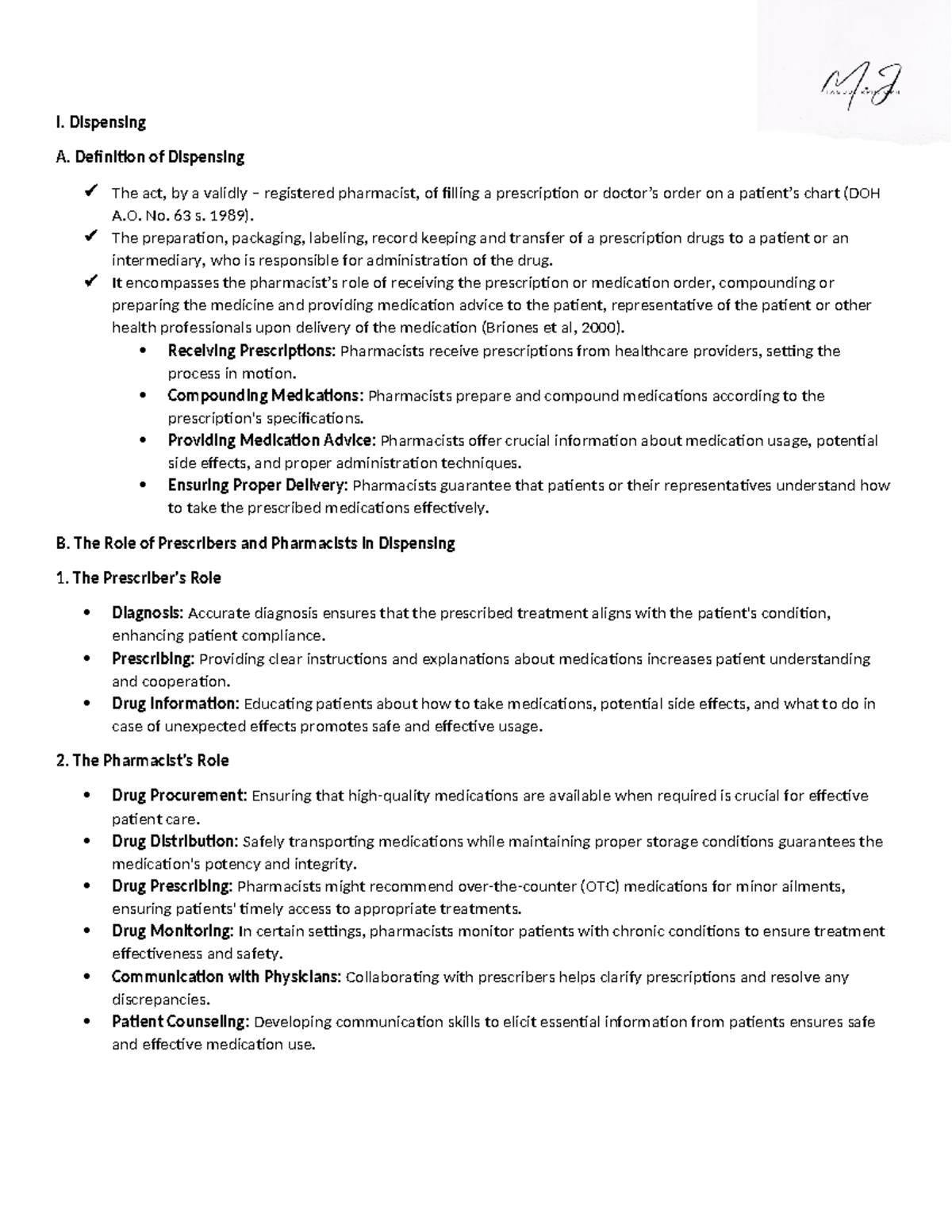 HO-1 -Introduction-to-Dispensing- Student - I. Dispensing A. Definition ...