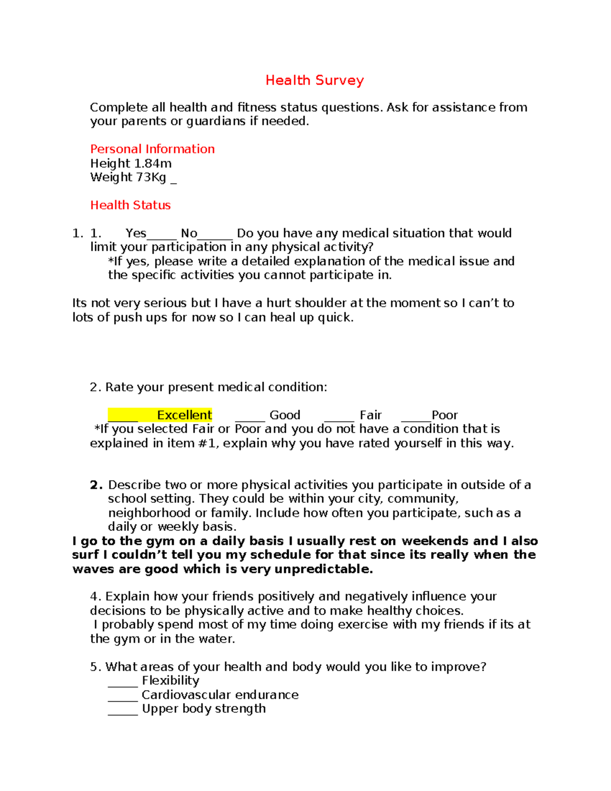 Health survey - Its really all there - Health Survey Complete all ...